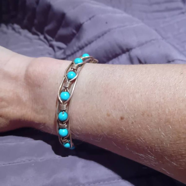 Copper and Silver Flower Braided Wire Bracelet, Chunky Bangle for Women ...