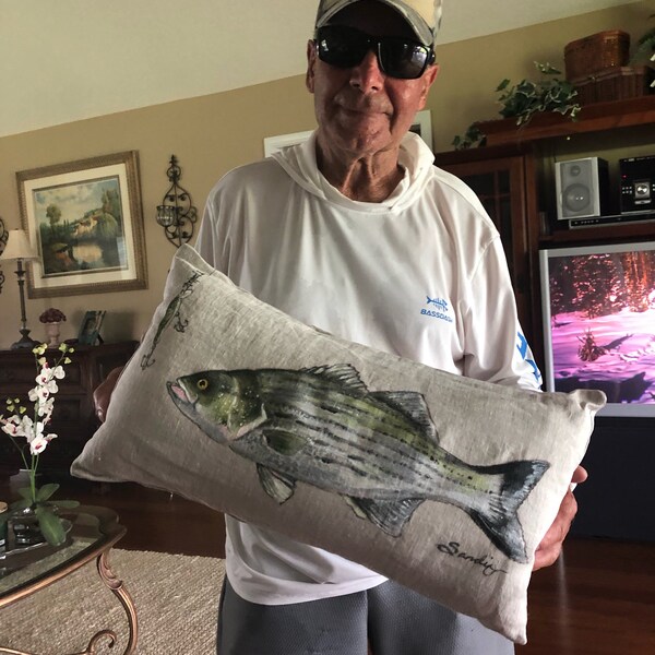 CATFISH PILLOW COVER, Blue Catfish Pillow Sham, Hand Painted (12" X 20 ...