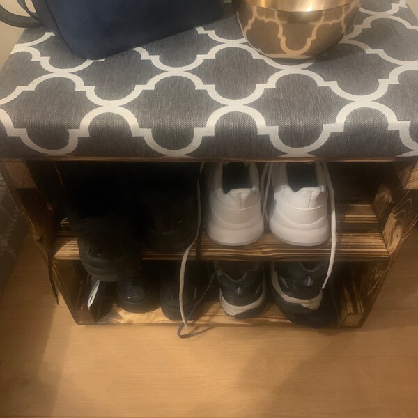 Wooden Crate Shoe Rack With Seat Shoe Box With Upholstered Seat Shoe ...