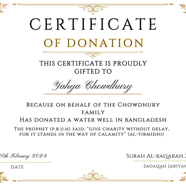 Certificate of Donation Template, Editable Donation Certificate ...