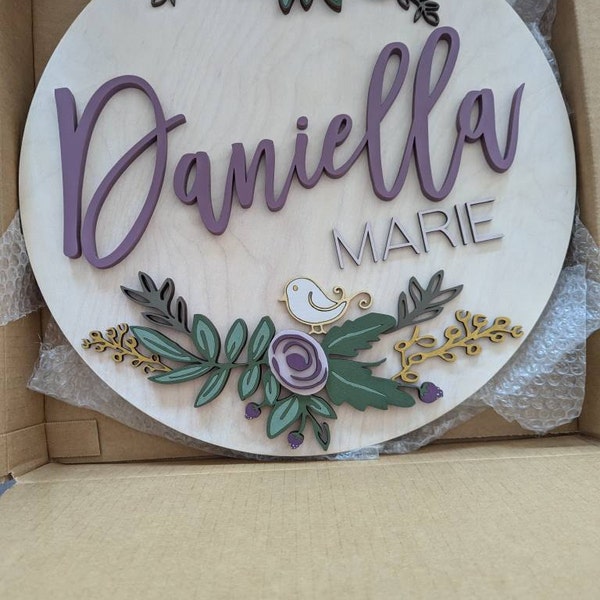 Floral Round Name Sign Round Name Sign Nursery Name Sign Custom Round ...