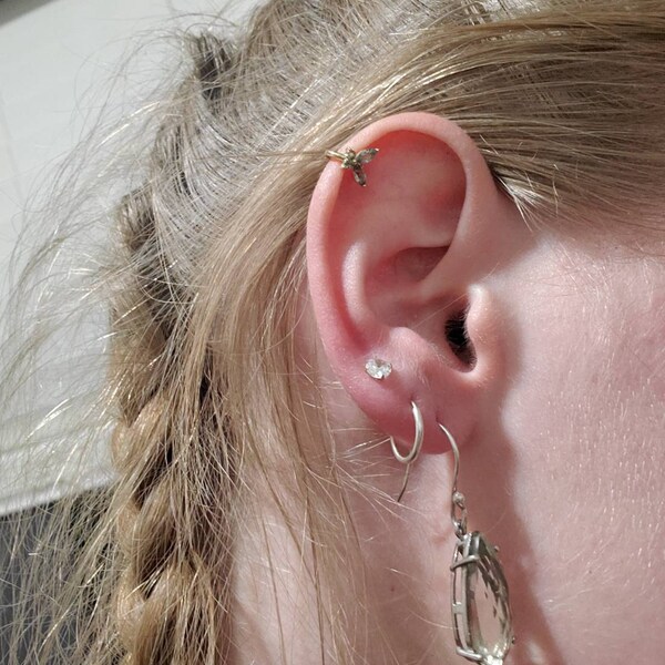 14K Solid Gold Heart Cartilage Earrings Miniature Flat Back Stud ...