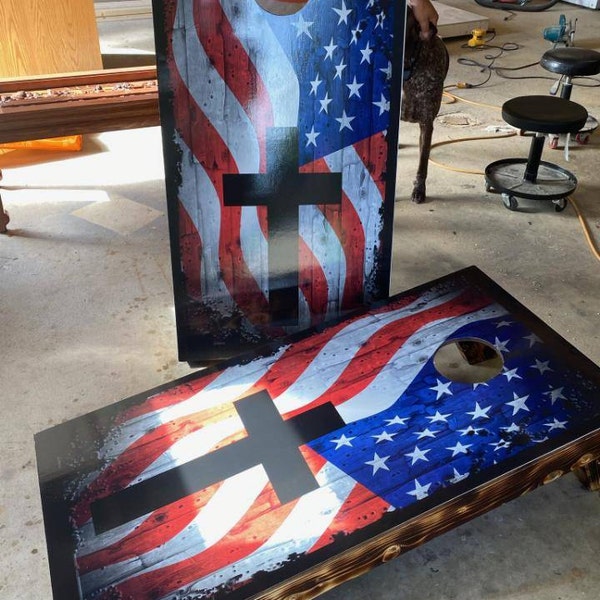 American Flag Cross Cornhole Wrap Bag Toss Decal Skin Sticker Wraps ...