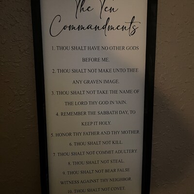 The Ten Commandments Sign, Religious Wall Decor, Framed Wood Sign ...