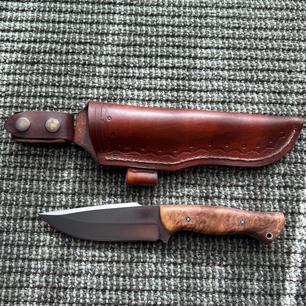 Custom EDC Knife With Scout Carry Leather Sheath, Stainless Steel Fixed ...