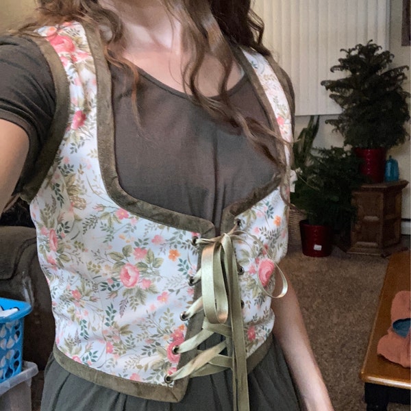 Hobbit Bodice, Renaissance Corset Flowers Cottagecore Style Corset Vest ...