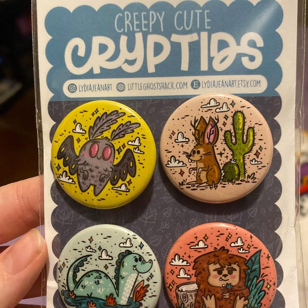 Creepy Cute Cryptids Magnet or Pin Set | Cryptid Art | Mothman ...