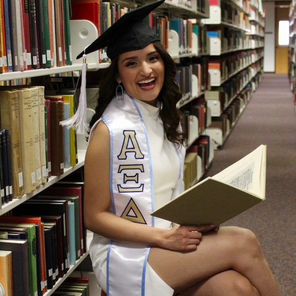 Alpha Xi Delta Graduation Stole Embroidered Satin Sash Crest, Greek ...