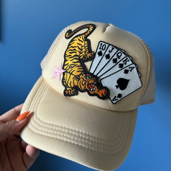 ROYAL FLUSH PATCH Iron-on Embroidered Playing Card Ace of Spades Poker ...