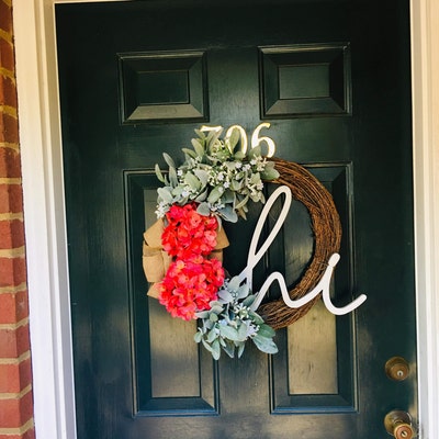 HI Sign, Wall Deocr, Front Door Sign, Greetings Sign, Wood Sign, Spring ...