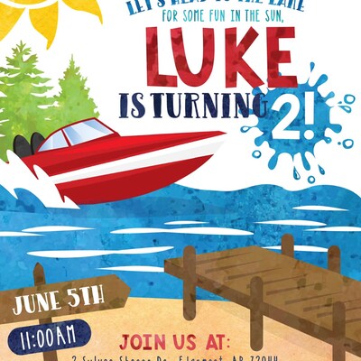 Boat Birthday Invitation Speed Boat Birthday Lake Birthday Invitation ...