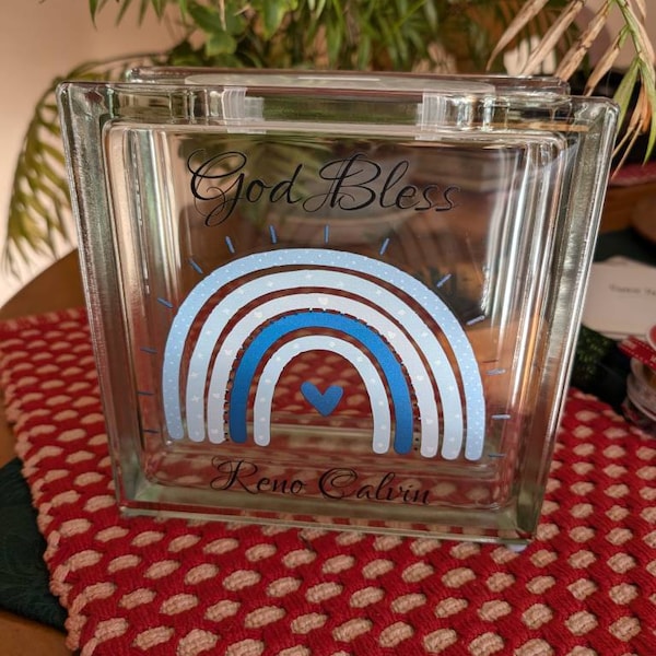 Personalized Baby Glass Block Savings Piggy Bank, New Baby Boy Gift ...