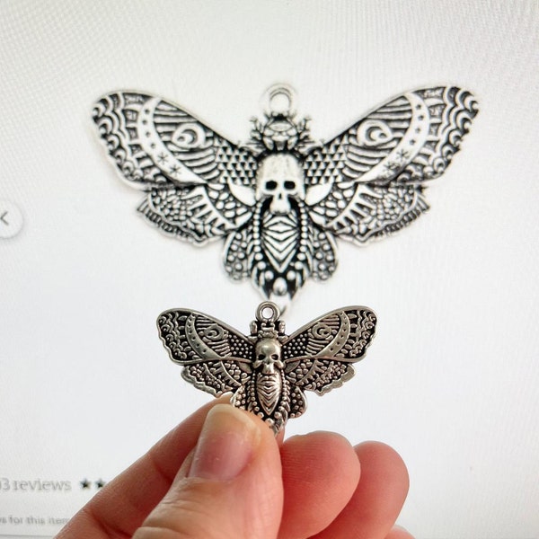 1, 4 or 20 BULK Silver Moth Charms, Decorative Moth, Deaths Head Moth ...