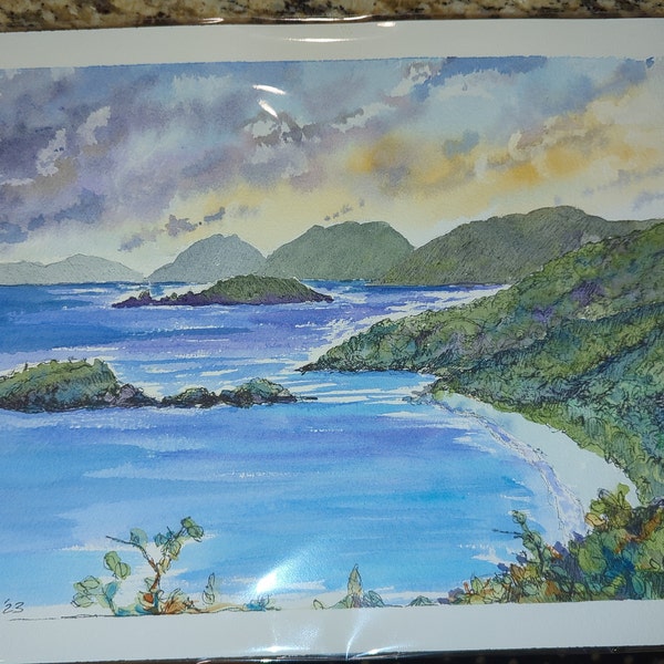 Charlotte Amalie St. Thomas USVI Scenic View Original Watercolor Art by ...