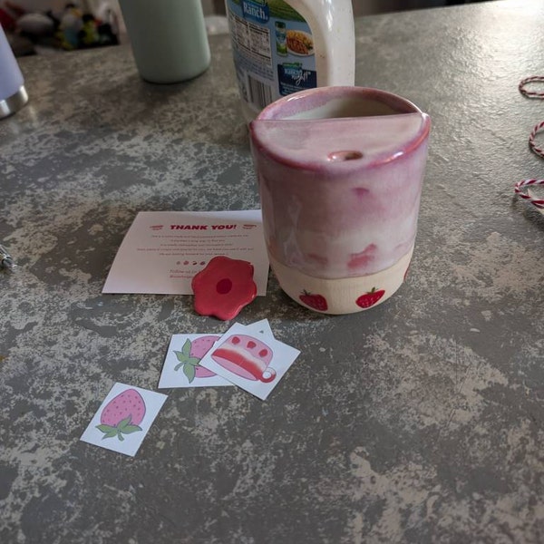 Pre-order Handmade Ceramic Strawberry Travel Mug: Pottery Coffee Tea ...