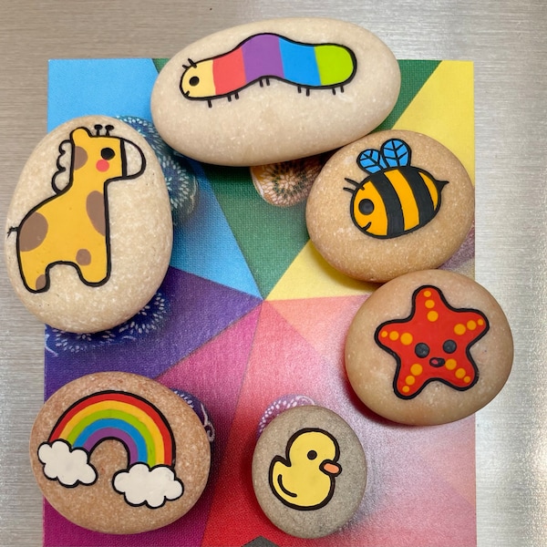 Tiny Bright Rainbow Rock (x1) Acrylic Hand Painted Pebble. Cute ...