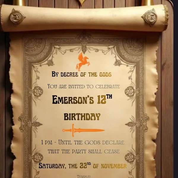 Greek Mythology Birthday Invite, Stationery Scroll Gods & Goddesses ...