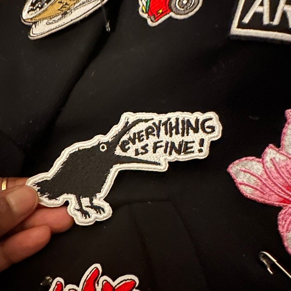 Everything is Fine Raven Iron-on Patch | Humorous Crow Embroidered ...