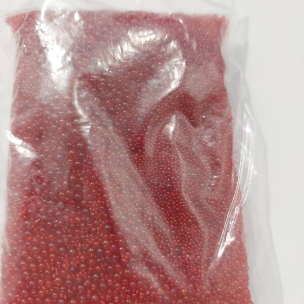 100 Grams Iridescent Red Clear Glass Assorted Size Microbeads, No Hole ...