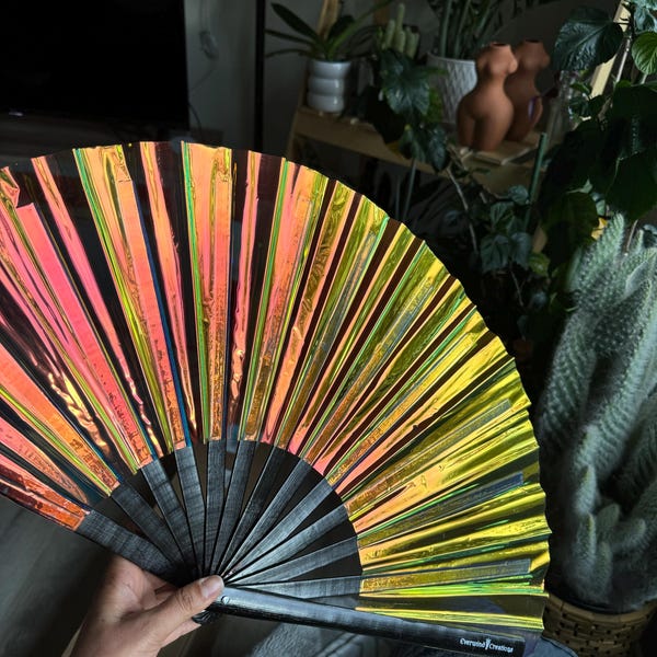 Reflective Hand Fan Holster Holographic Fan Holder Rave Fan Holder Rave ...