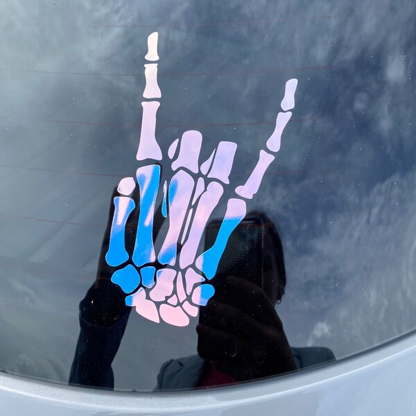 Holographic Skeleton Hand Car Decal, Rock on Car Decal, Skull Decal ...
