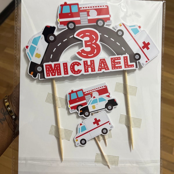 Personalized Rescue Vehicle Cake Topper, Emergency Vehicle, Fire Truck ...