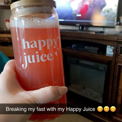 Happy Juice 20oz Ice Coffee Beer Can Glass Soda Cup Libbey Glass With ...