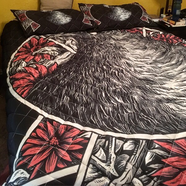 Gothic Quilt Black Crow Eye 3 Piece Bed Set Color Version-gothic Quilt ...