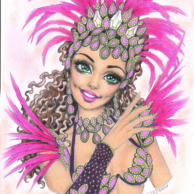 Samba Dancer Coloring Page GRAYSCALE Rio Carnival Female Illustration ...