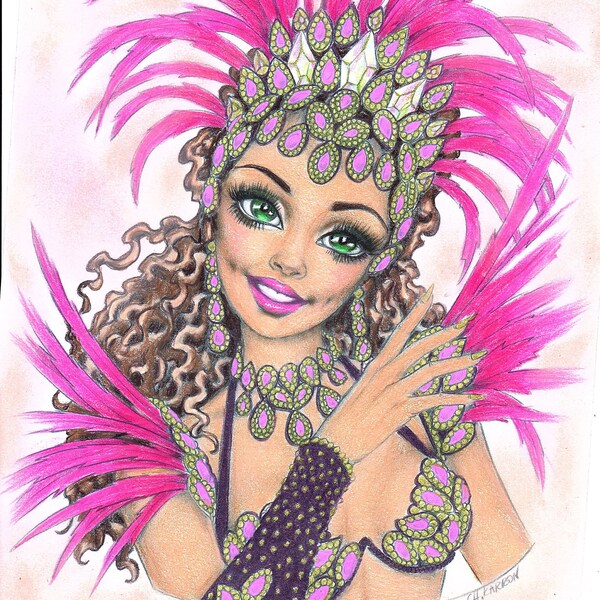 Samba Dancer Coloring Page GRAYSCALE Rio Carnival Female Illustration ...