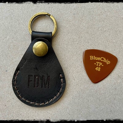 Guitar Pick Holder Leather Keychain Custom Engraved Guitar Pick Case ...