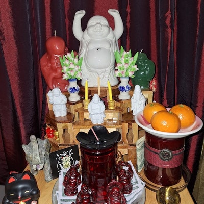 Handcrafted Teak Wood Buddha Amulet Shelf Sacred Wood for Spiritual ...