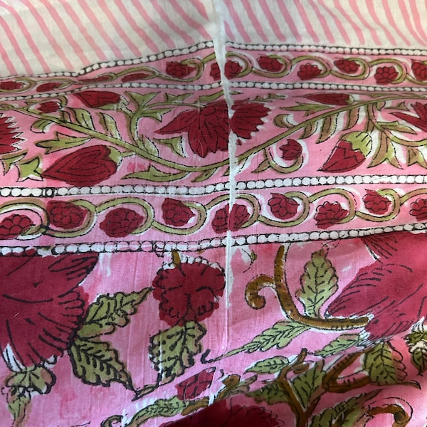 Luxury Pink Block Print Comforter Set, Handmade Floral Quilt ...
