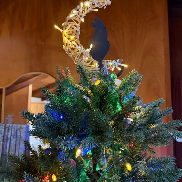 Moon Black Cat Tree Topper, Witchy Holiday Decor, Yuletide Tree Top ...