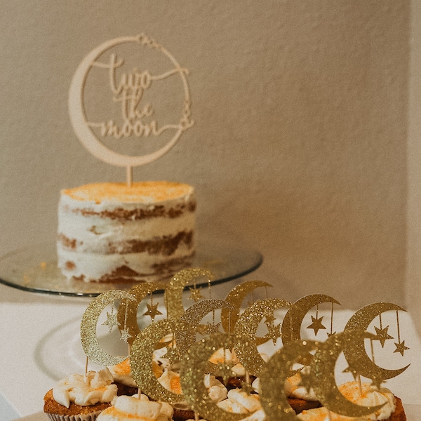 Moon Stars CUPCAKE Toppers | Dessert Toppers | Gold | Glitter - Etsy