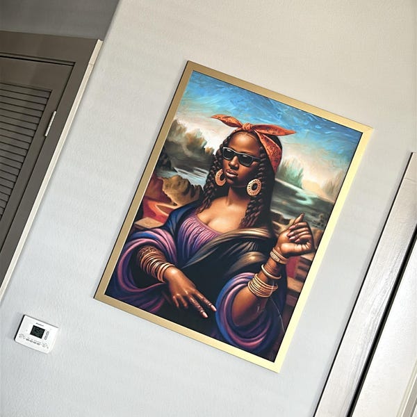 Mona Leisha, Black Mona Lisa Wall Art, Ebonic Embrace African American ...
