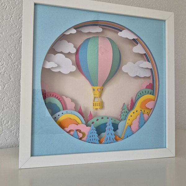 Hot Air Balloon SVG Shadow Box Template: Layered Paper Cut (digital ...
