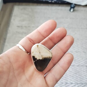 Large Green Amber Gemstone Silver Ring 925 Sterling Solid Boho Silver ...