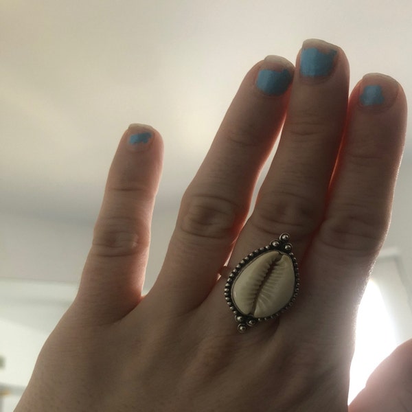 Cowrie Shell Ring, Ocean Ring, Sterling Silver Ring for Women, Bohemian ...
