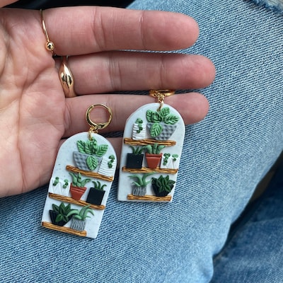 Plant Shelf Earrings, Botanical Earrings, Clay Earrings, Statement ...