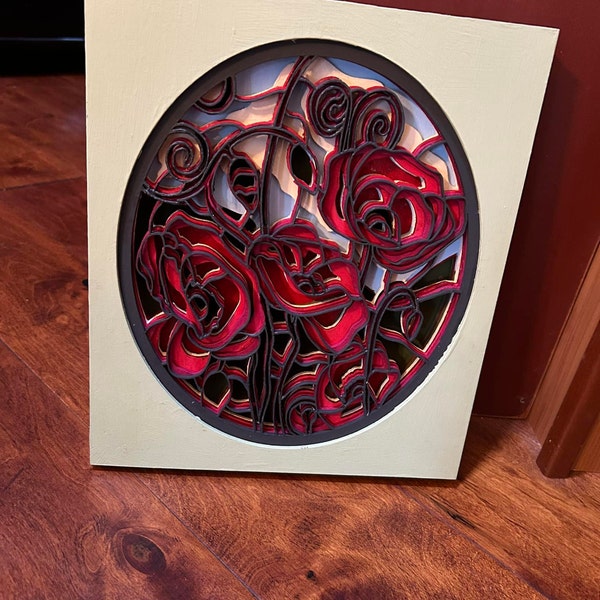 3D Svg Stained Glass Poppy Flowers Shadow Box,layered Poppies Shadow ...