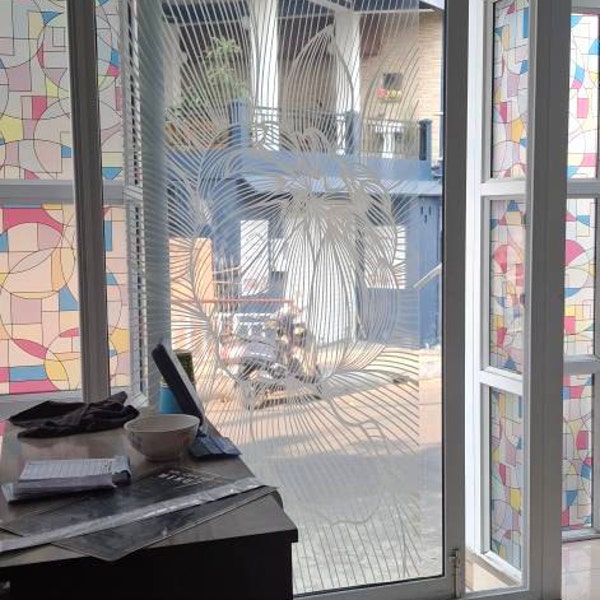 Custom Size Stained Glass Window Film - Flower Pattern, Static Cling ...