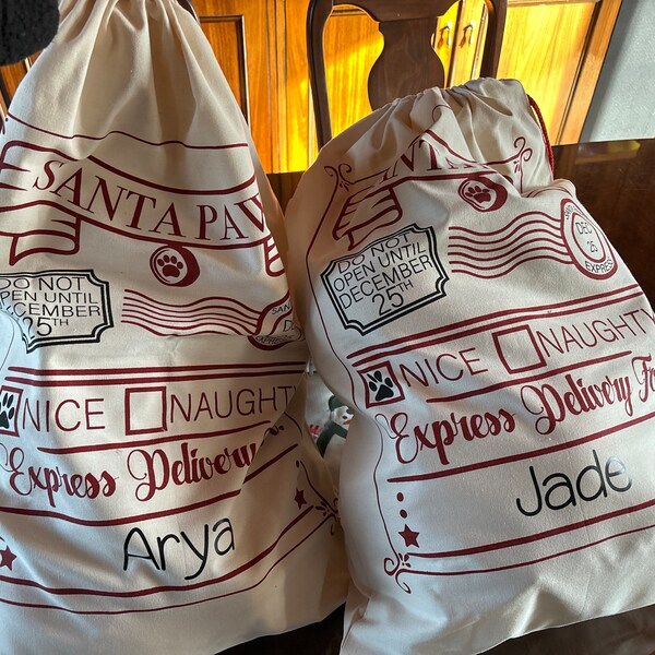 Santa Paws Santa Sack, Pet Santa Bag, Drawstring Sack , Delivery Bag ...