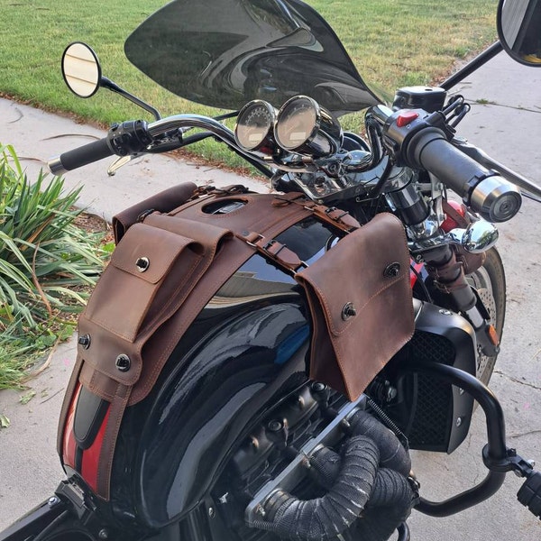 URAL Fuel Tank Gas Bags Genuine Leather With Hole for Toolbox and 2 ...