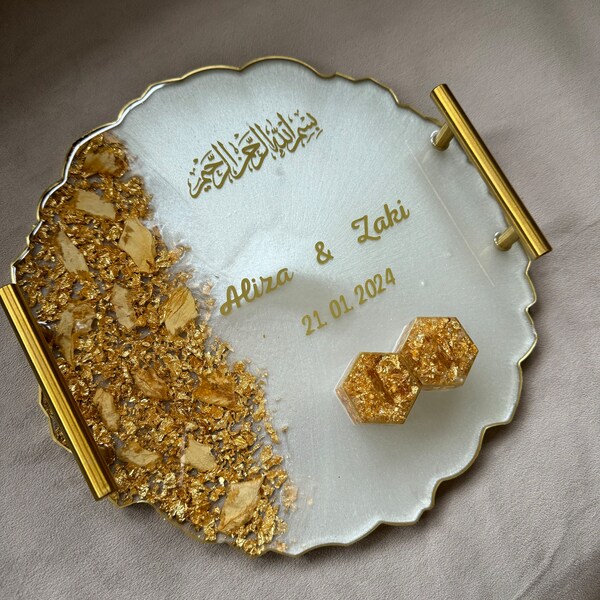 Handmade Personalized Wedding Resin Tray W/ Rose Petals & Holders ...