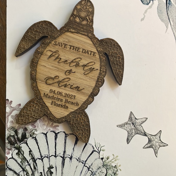 Turtle Summer Beach Wooden Save the Date Magnets Wood Wedding Magnets ...