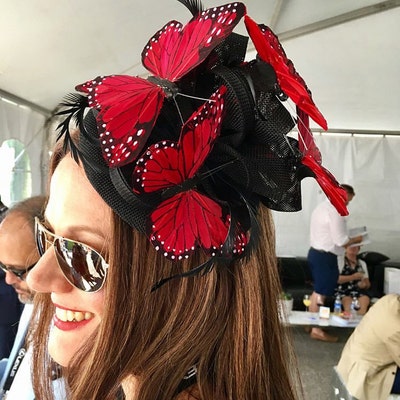 Red Derby Fascinator Hat, Red Butterfly Headpiece, White Monarch ...