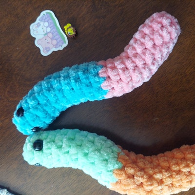 Crochet Gummy Worm Stuffed Animal Amigurumi Handmade Plushie Stocking ...
