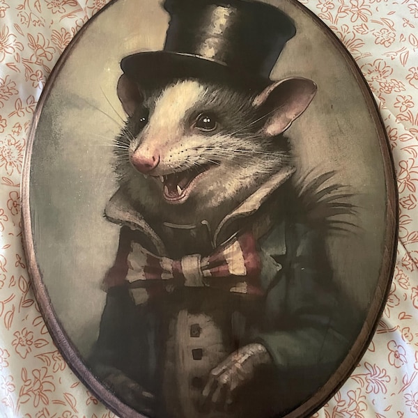 Opossum Victorian Portrait - Vintage Style Animal Wall Art - Wooden ...