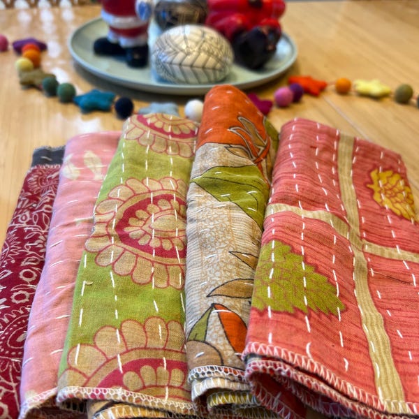 Reversible Kantha Napkins Set for Dinner, 100% Cotton Double Layer ...